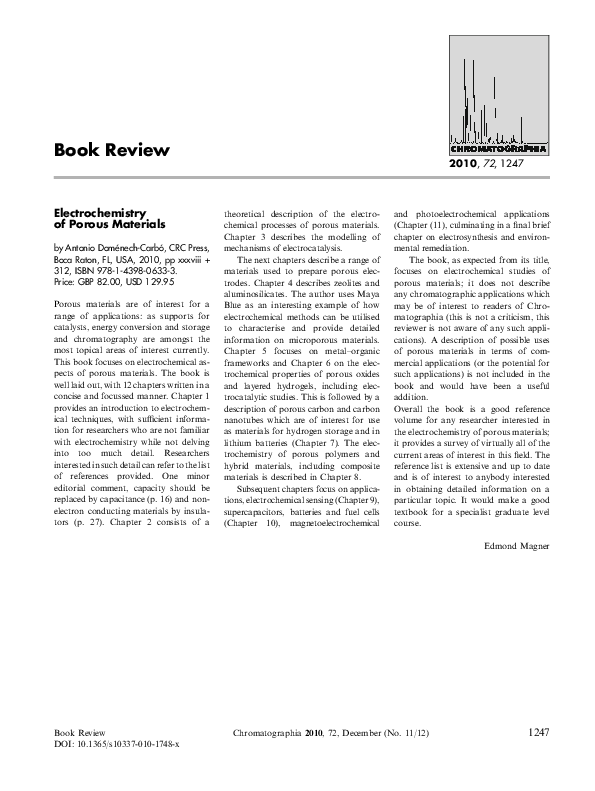 (PDF) Electrochemistry of Porous Materials