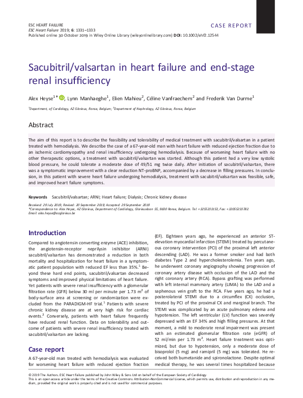 (PDF) Sacubitril/valsartan in heart failure and end‐stage renal ...