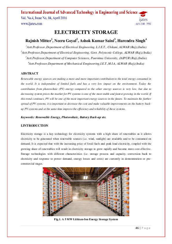 (PDF) Electricity Storage