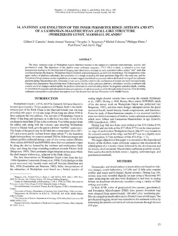 (PDF) 14. Anatomy and Evolution of the Inner Perimeter Ridge (Sites 874 ...