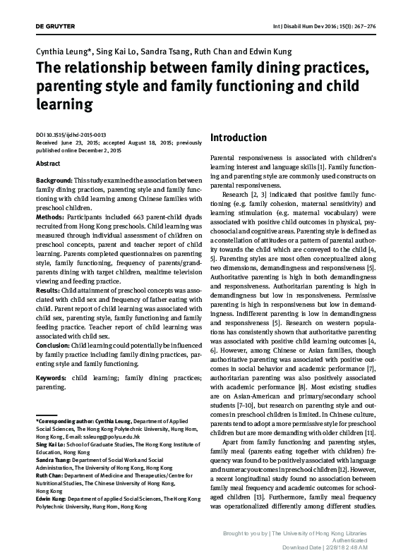 (PDF) The relationship between family dining practices, parenting style ...