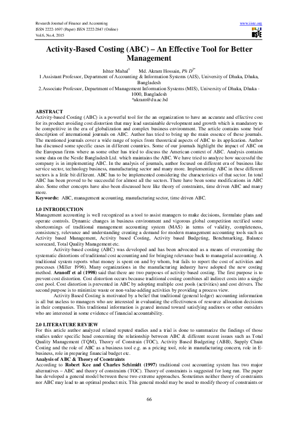 (PDF) Activity-Based Costing (ABC) – An Effective Tool for Better Management