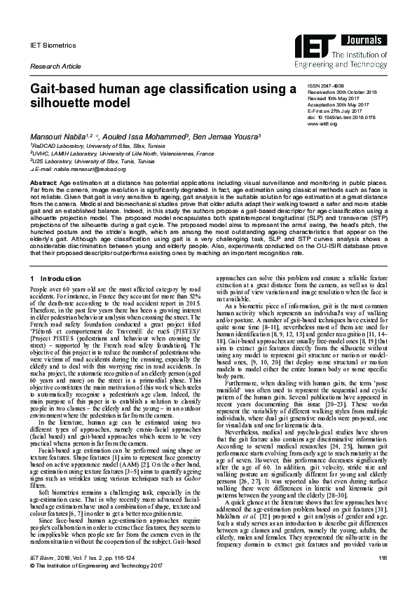 (PDF) Gait‐based human age classification using a silhouette model