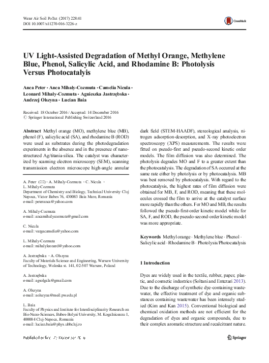 (PDF) UV Light-Assisted Degradation of Methyl Orange, Methylene Blue, Phenol, Salicylic Acid ...