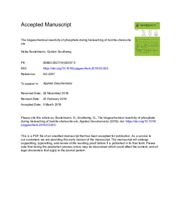 (PDF) The biogeochemical reactivity of phosphate during bioleaching of ...