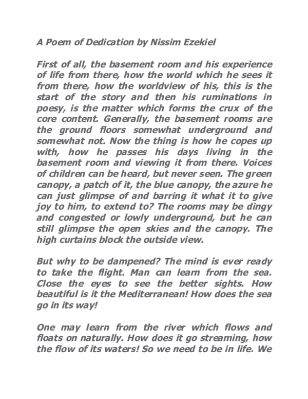 (DOC) A Poem of Dedication by Nissim Ezekiel