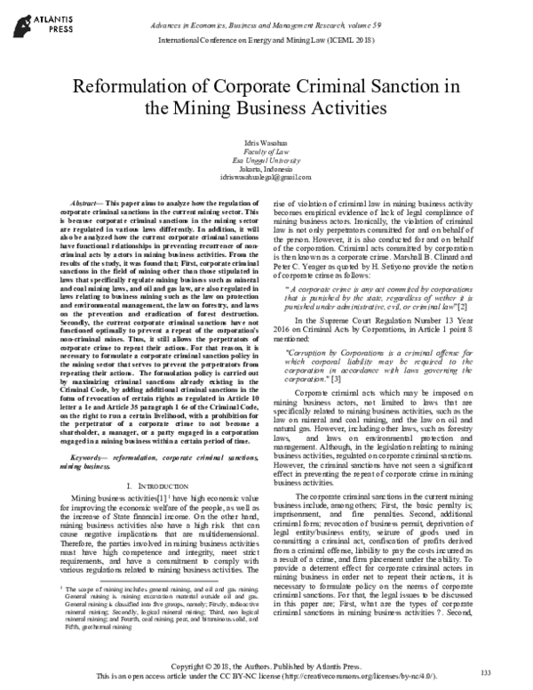 (PDF) Reformulation of Corporate Criminal Sanction in the Mining Business Activities