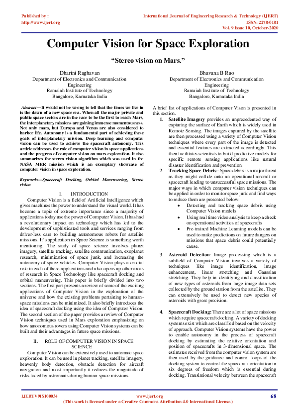 (PDF) Computer Vision for Space Exploration