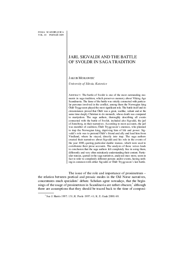 (PDF) Jarl Sigvaldi and the battle at Svoldr in the saga tradition