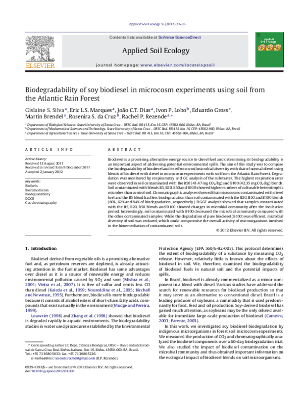 (PDF) Biodegradability of soy biodiesel in microcosm experiments using ...