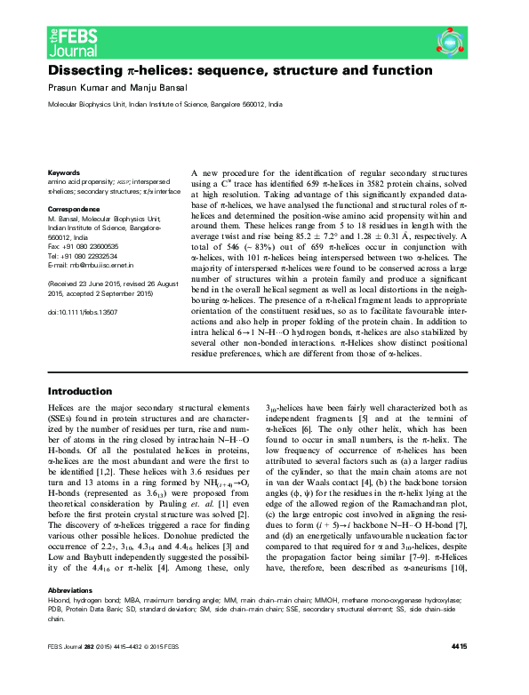 (PDF) Characterization of π-helices in proteins