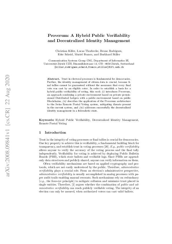 (PDF) Proverum: A Hybrid Public Verifiability and Decentralized ...