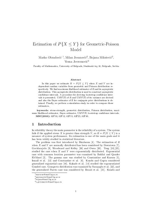 (PDF) Estimation of P(X Y) for Geometric-Poisson Model