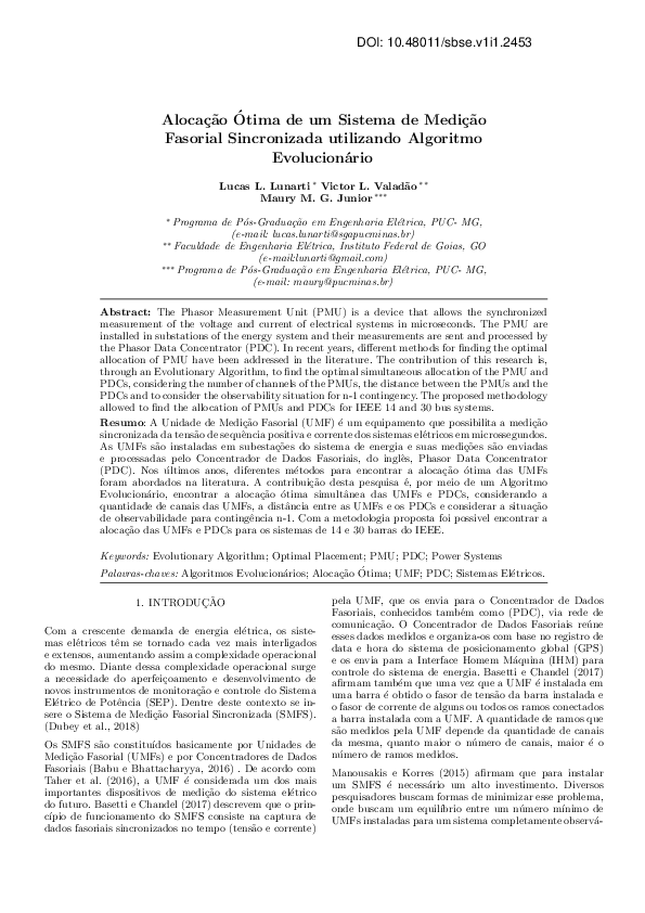 (PDF) Alocação Ótima de um Sistema de Medição Fasorial Sincronizada ...