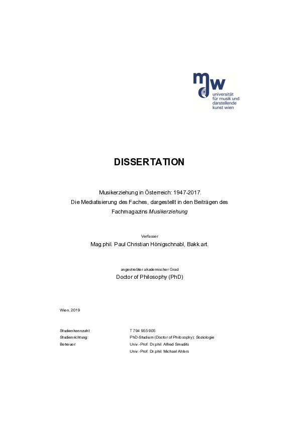(PDF) Musikerziehung in Österreich Abstracts