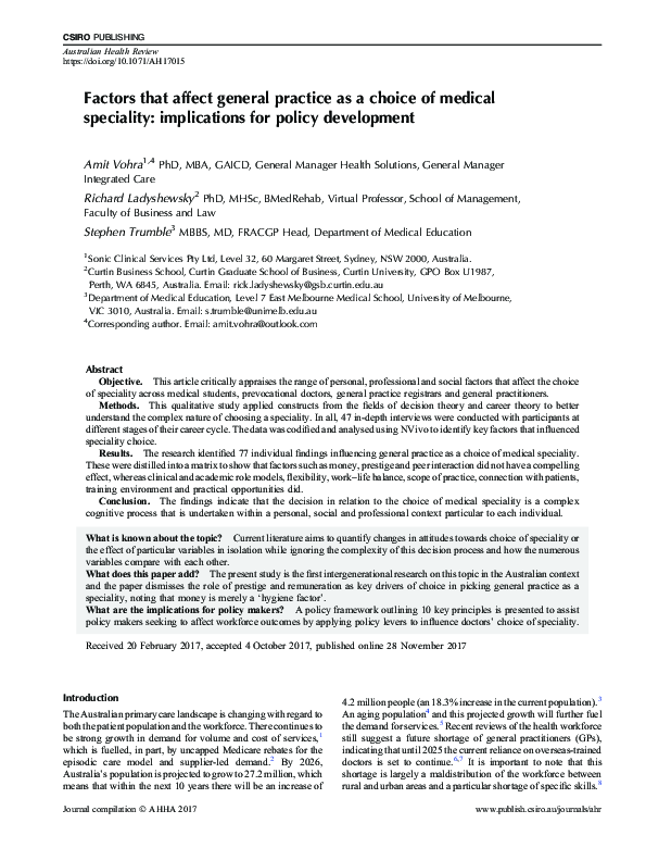 (PDF) Factors that affect general practice as a choice of medical ...