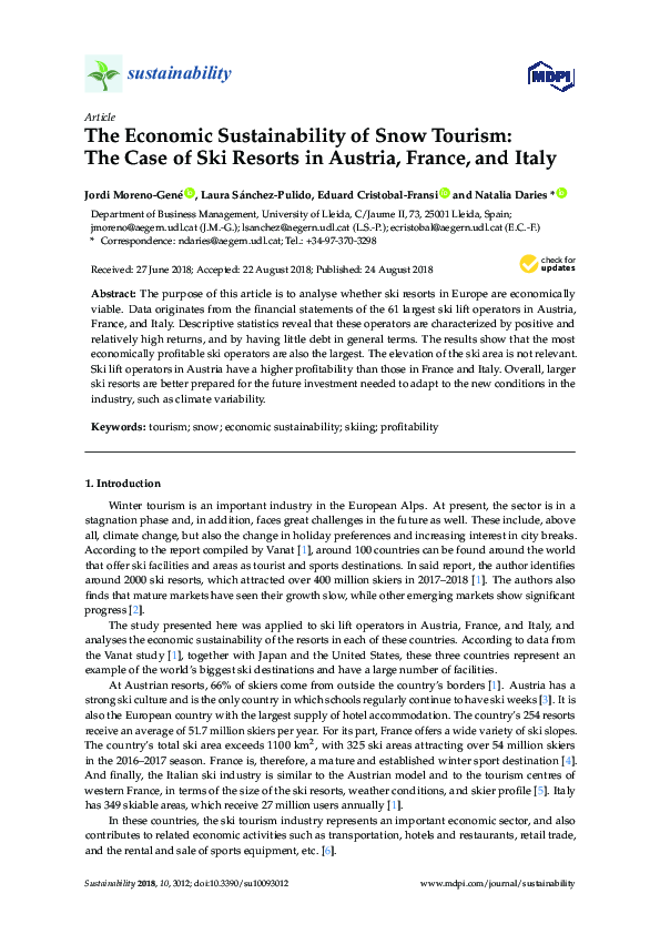 (PDF) The Economic Sustainability of Snow Tourism: The Case of Ski Resorts in Austria, France ...