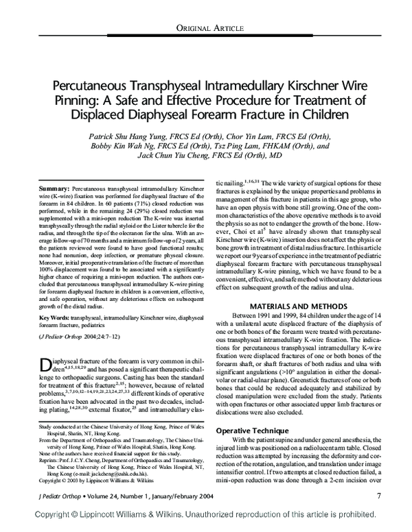 (PDF) Percutaneous Transphyseal Intramedullary Kirschner Wire Pinning ...