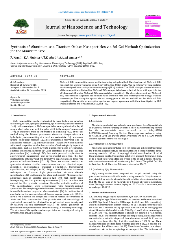 (PDF) Nanoparticle Synthesis: Optimizing Al2O3 and TiO2 via Sol-Gel