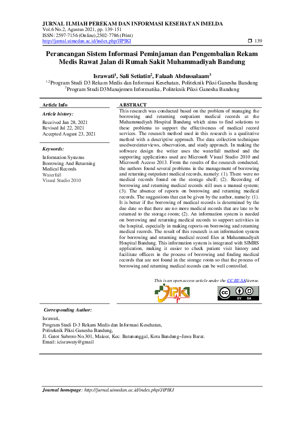 (PDF) Perancangan Sistem Informasi Peminjaman dan Pengembalian Rekam Medis Rawat Jalan di Rumah ...
