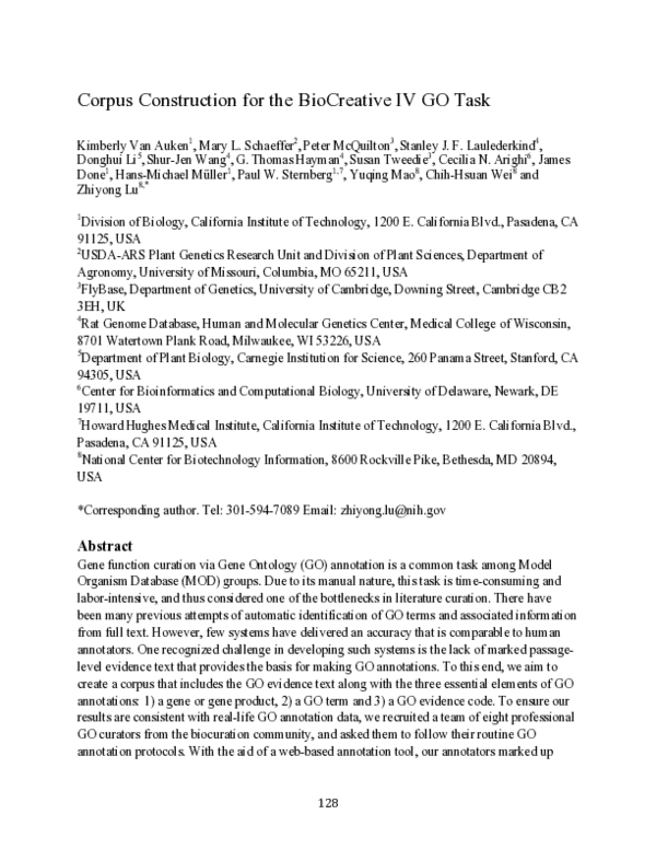 (PDF) Corpus Construction for the BioCreative IV GO Task