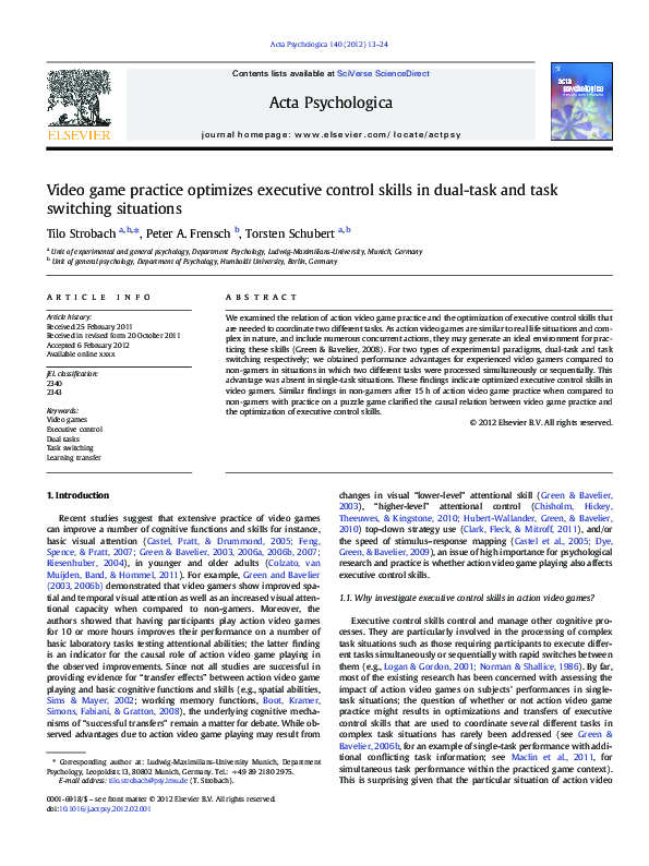 (PDF) Video game practice optimizes executive control skills in dual ...