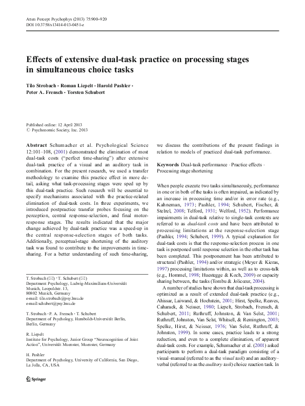 (PDF) Effects of extensive dual-task practice on processing stages in simultaneous choice tasks