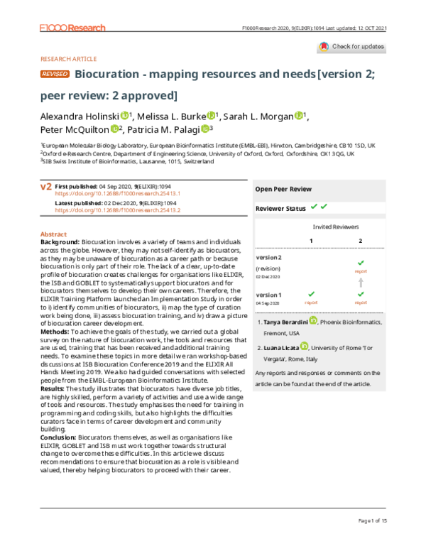 (PDF) Biocuration - mapping resources and needs