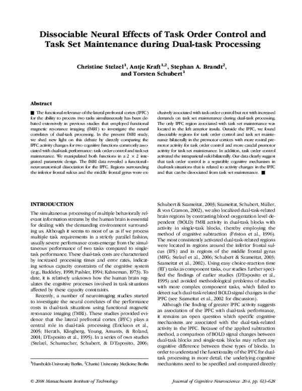 (PDF) Dissociable Neural Effects of Task Order Control and Task Set Maintenance during Dual-task ...