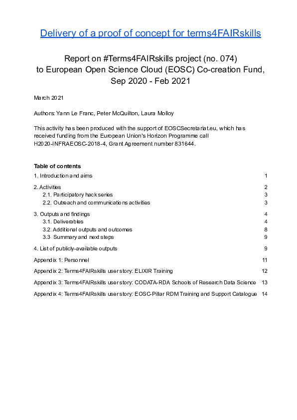 (PDF) EOSC Co-creation funded project 074: Delivery of a proof of concept for terms4FAIRskills ...