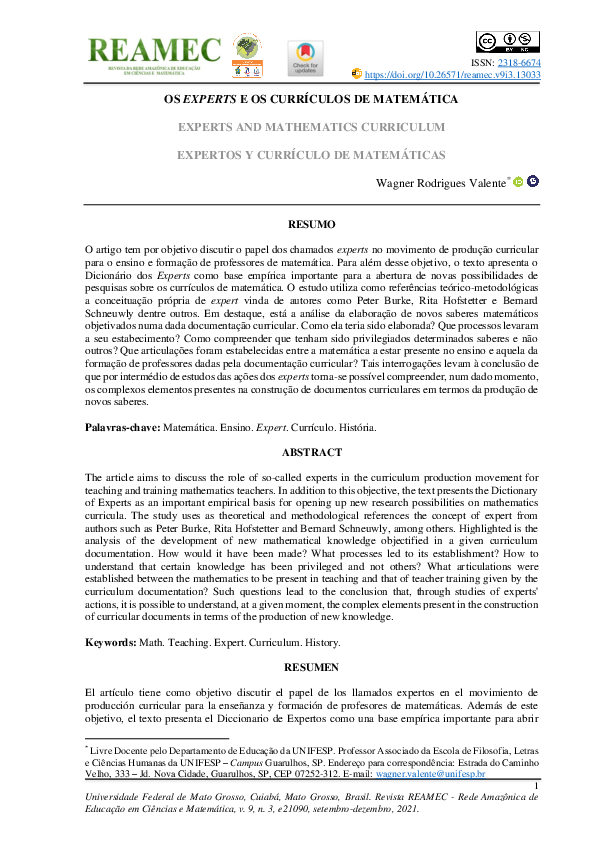 (PDF) Os Experts e Os Currículos De Matemática
