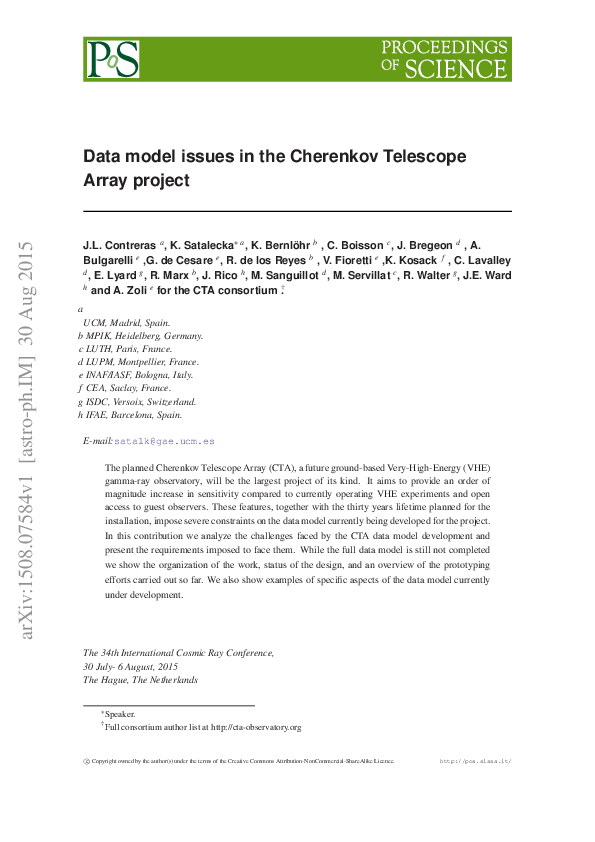 Pdf Data Model Issues In The Cherenkov Telescope Array Project