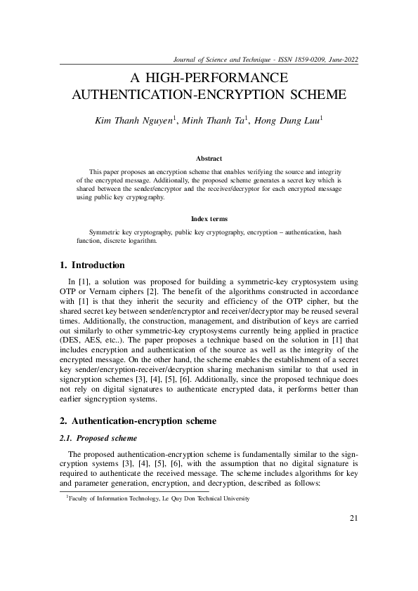 (PDF) A HIGH-PERFORMANCE AUTHENTICATION-ENCRYPTION SCHEME