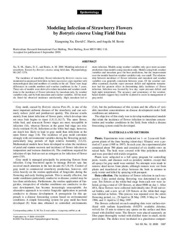 (PDF) Modeling Infection of Strawberry Flowers by Botrytis cinerea Using Field Data