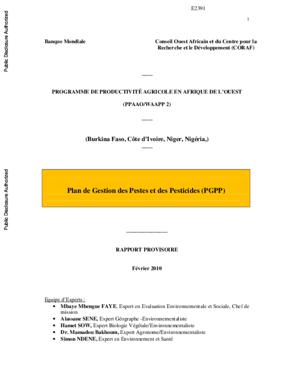 (PDF) Plan de gestion des pestes et des pesticides (PGPP)