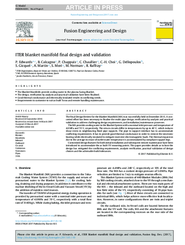 Pdf Iter Blanket Manifold Final Design And Validation Georges Dellopoulos