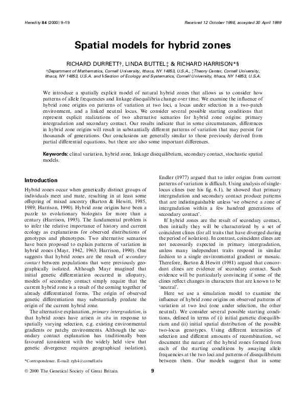 (PDF) Spatial models for hybrid zones