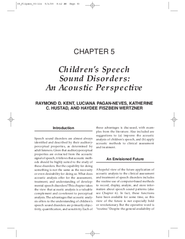 (PDF) CHAPTER 5 Children ’ s Speech Sound Disorders : An Acoustic ...