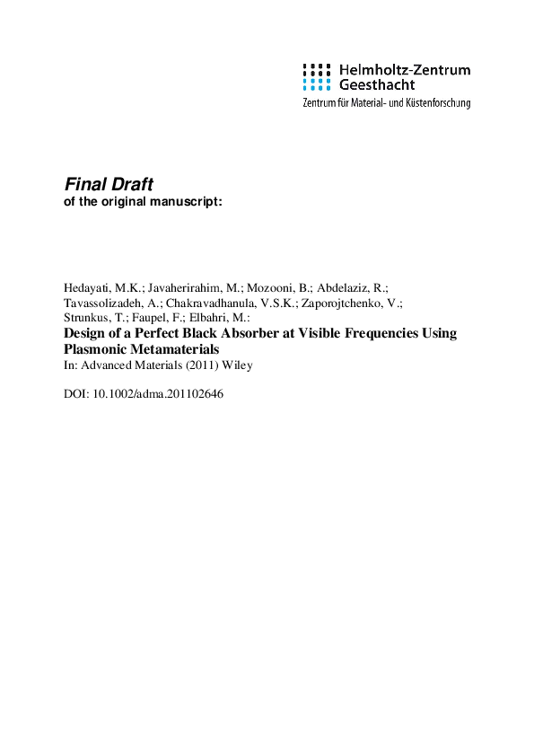 (PDF) Design of a Perfect Black Absorber at Visible Frequencies Using ...