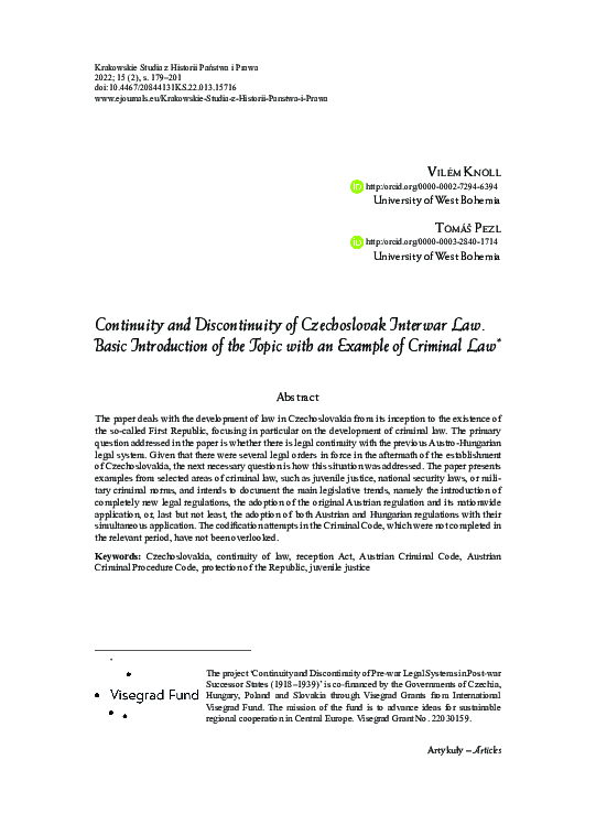 (PDF) Continuity and Discontinuity of Czechoslovak Interwar Law. Basic ...
