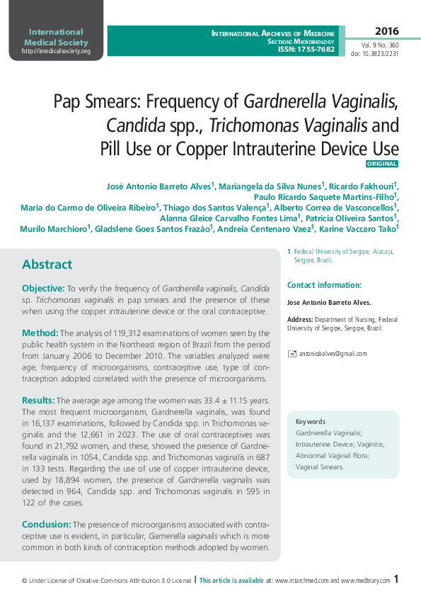 (PDF) Pap smears: Frequency of Gardnerella vaginalis, Candida spp., Trichomonas vaginalis and ...