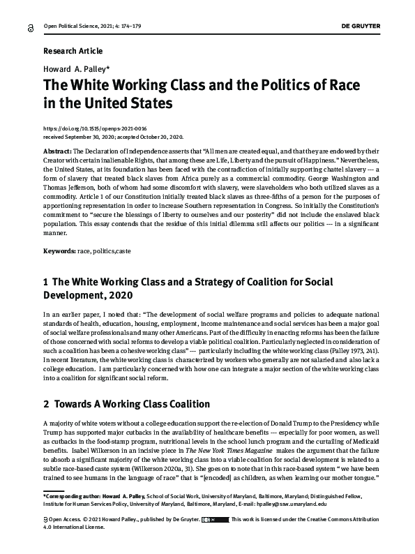 (PDF) The White Working Class and the Politics of Race in the United States