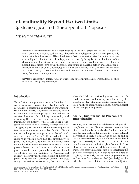 (PDF) Interculturality Beyond Its Own Limits: Epistemological and ...
