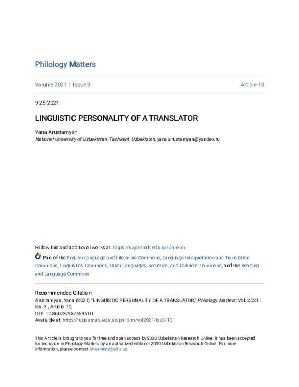 (PDF) Linguistic Personality of a Translator