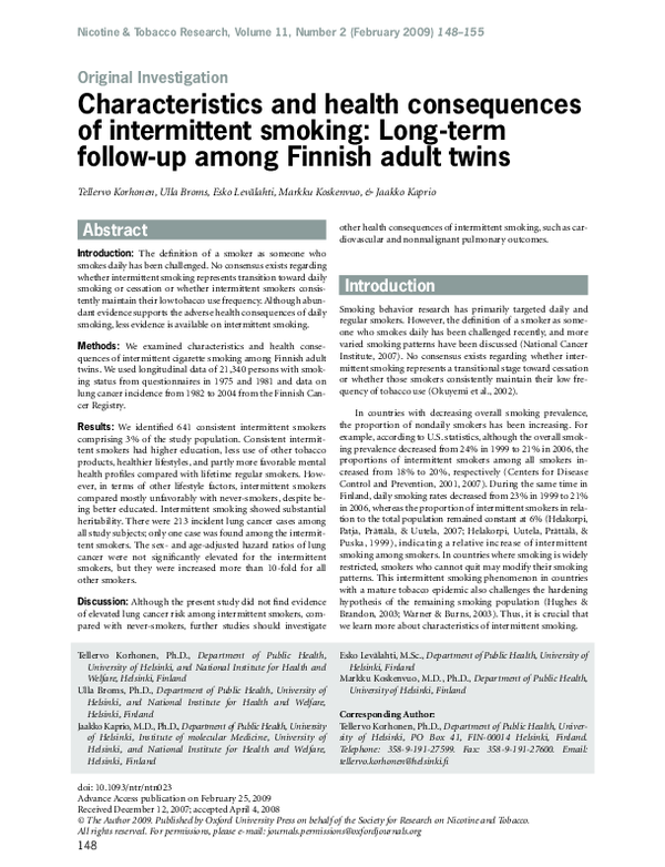 (PDF) Characteristics and health consequences of intermittent smoking ...