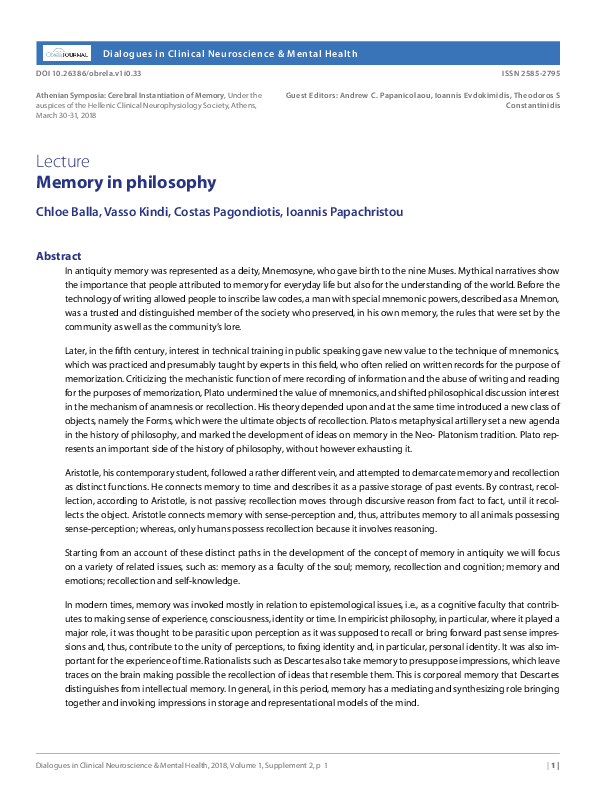 (PDF) Memory in philosophy