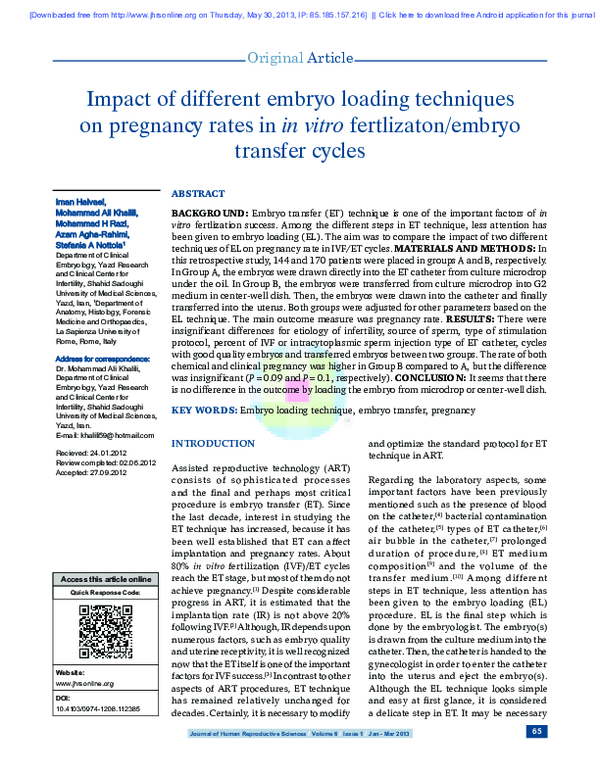 (PDF) Impact of different embryo loading techniques on pregnancy rates ...