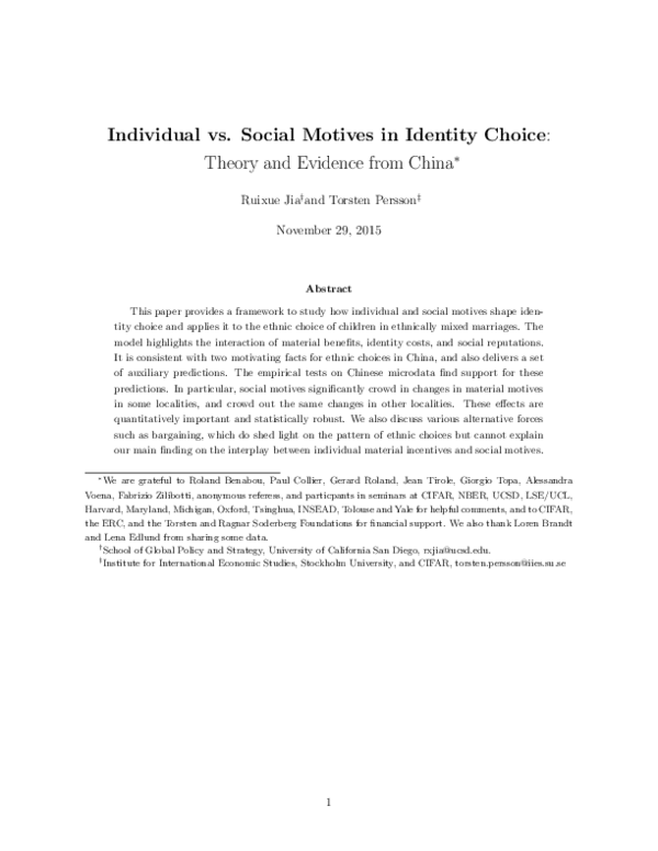 (PDF) Individual vs. Social Motives in Identity Choice: Theory and ...
