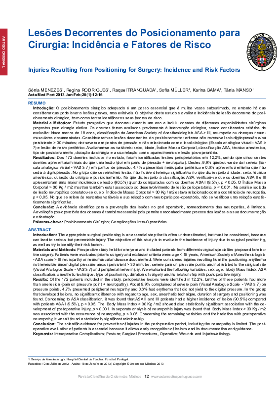 (PDF) [Injuries resulting from positioning for surgery: incidence and ...