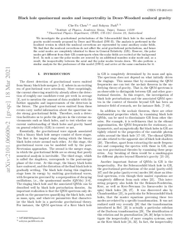 (PDF) Black hole quasinormal modes and isospectrality in Deser-Woodard nonlocal gravity